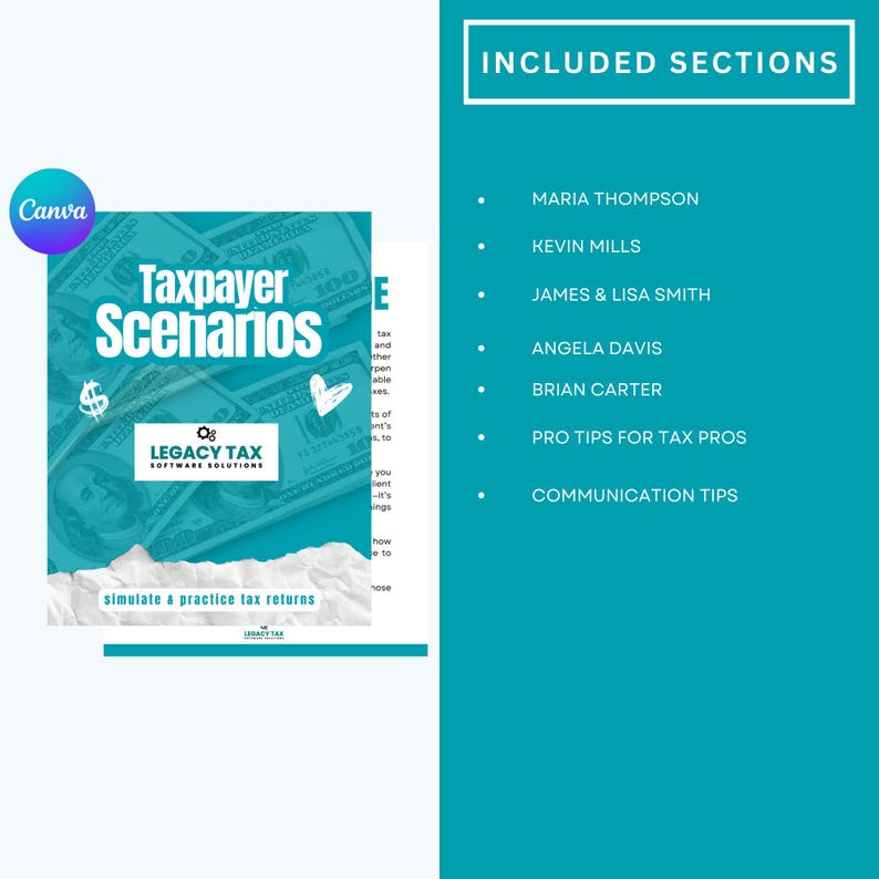 Taxpayer Scenarios Template | Canva | Tax Preparation | Cyan | PDF - Etsy