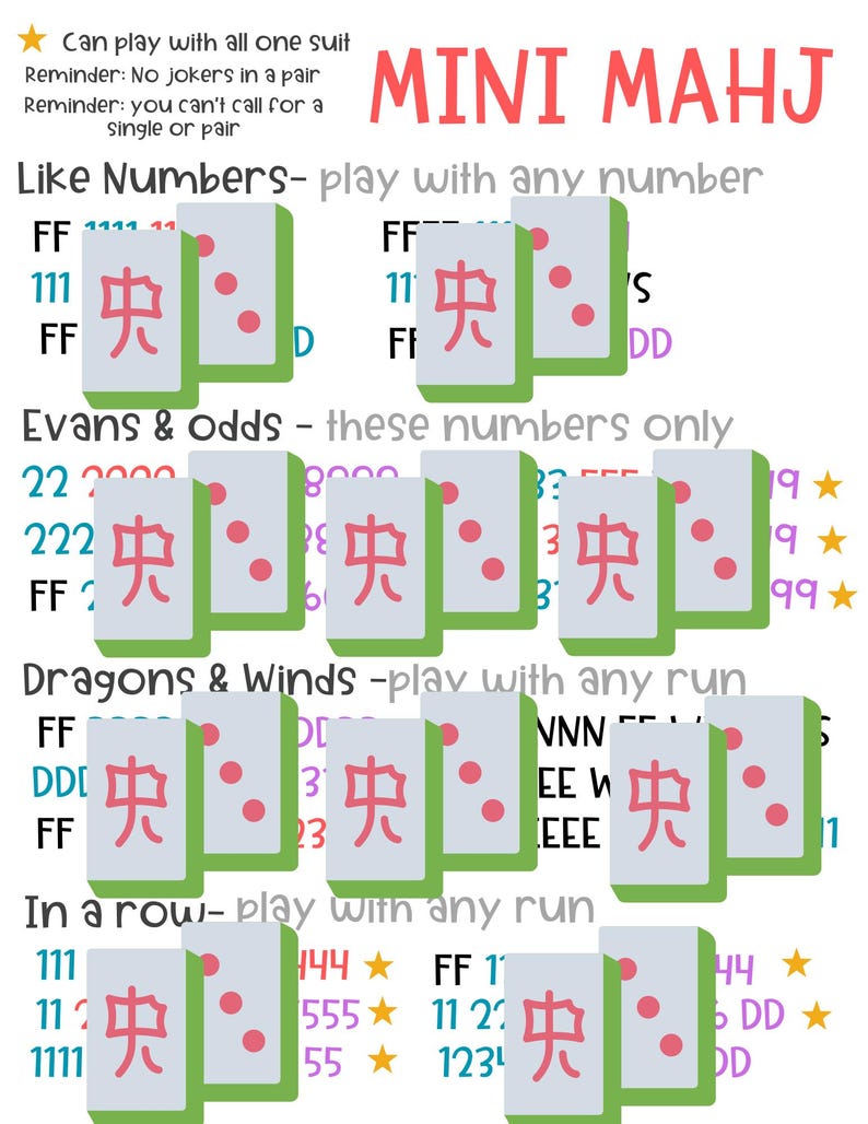 Mini Mahj- Simplified Mahjong Card for Kids - Etsy