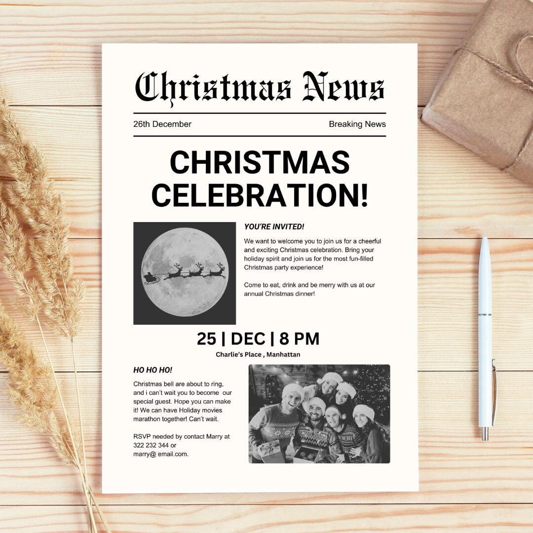 EDITABLE CHRISTMAS INVITATION Template, Christmas Newsletter Template ...