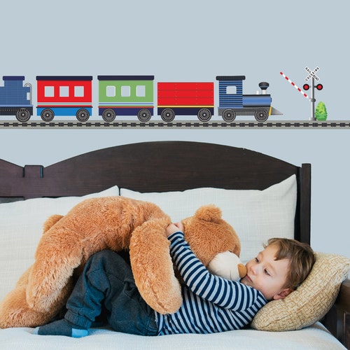 Freight Car Train Wall Decal W/ Railroad Track Straight right - Etsy