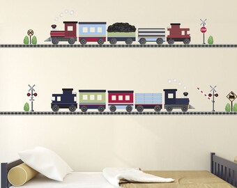 Freight Car Train Wall Decal w/ Railroad Track Straight Right | Etsy