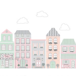 European Style Town Wall Decals, Pink and Gray Decals, Fabric Decals ...