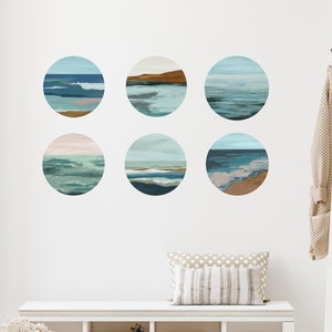 6 Ocean Painting Circle Beach Wall Decals, 12" Each, Ocean Decals ...