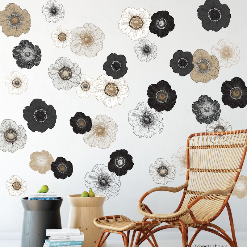Black Flower Wall Stickers - Etsy