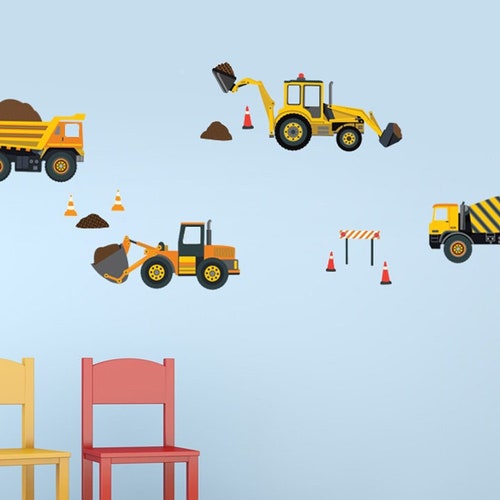 Construction Trucks Fabric Wall Decal With Dump Truck Cement - Etsy