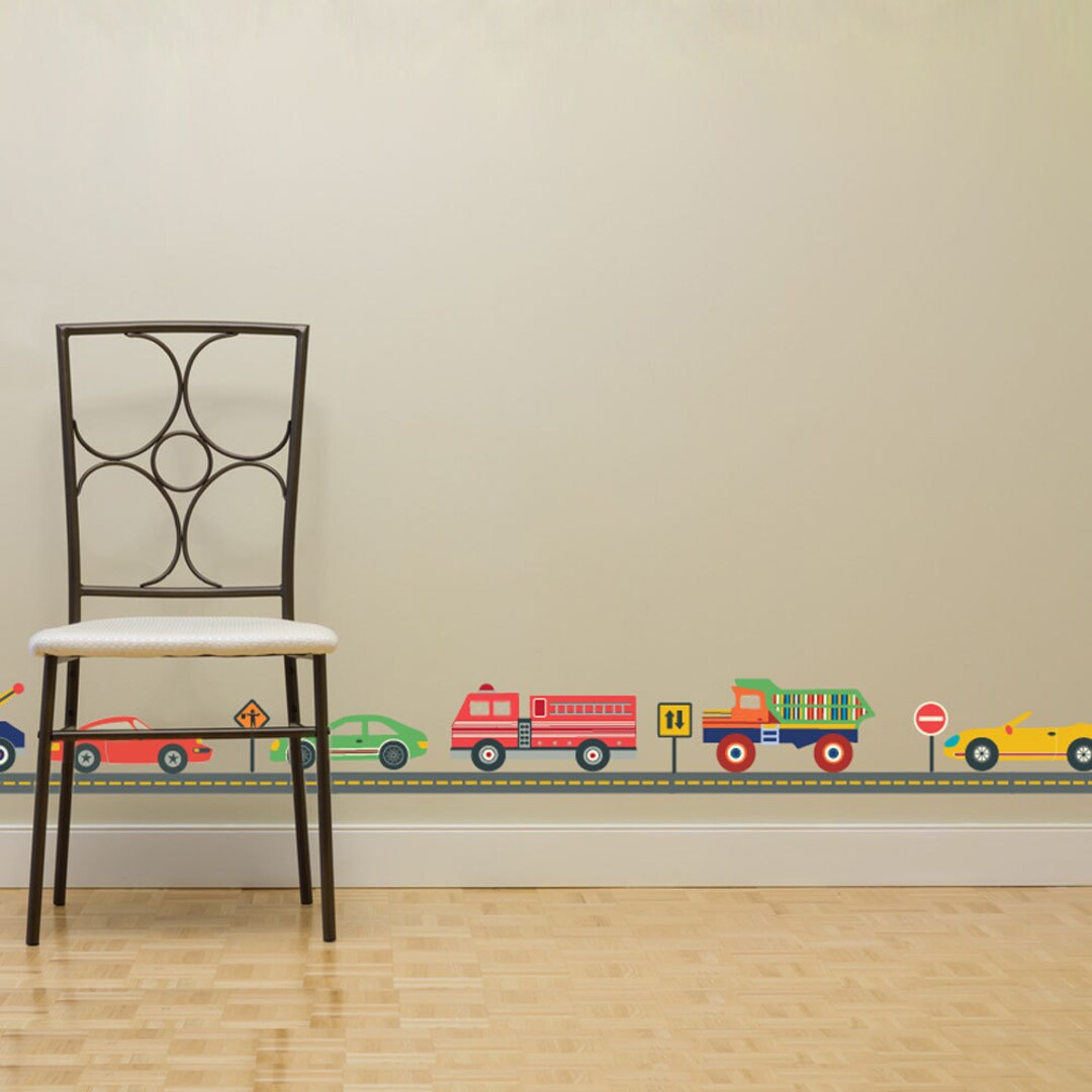 Wall Decals, Cars and Trucks and Gray Straight Road Fabric Wall ...