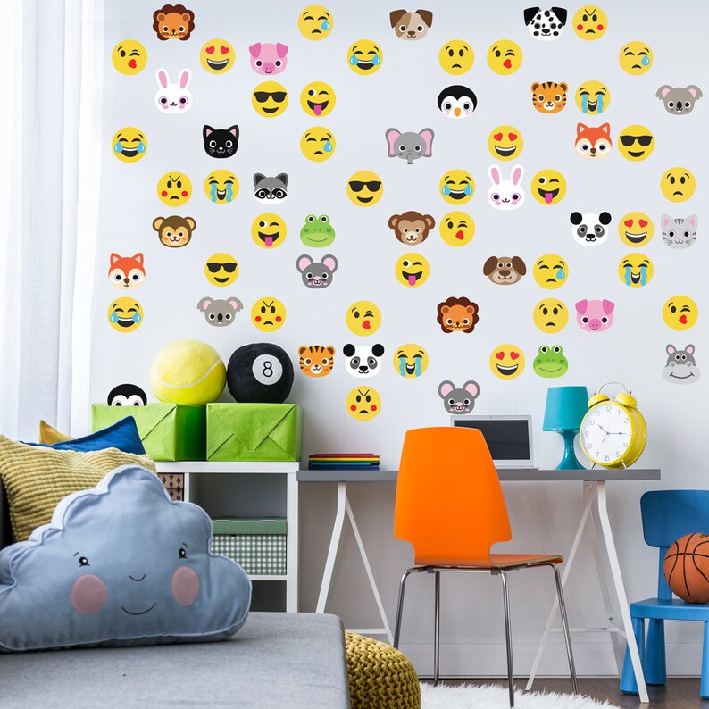 Wall Decals 30 Emoji Animals Characters Matte Fabric Peel & - Etsy
