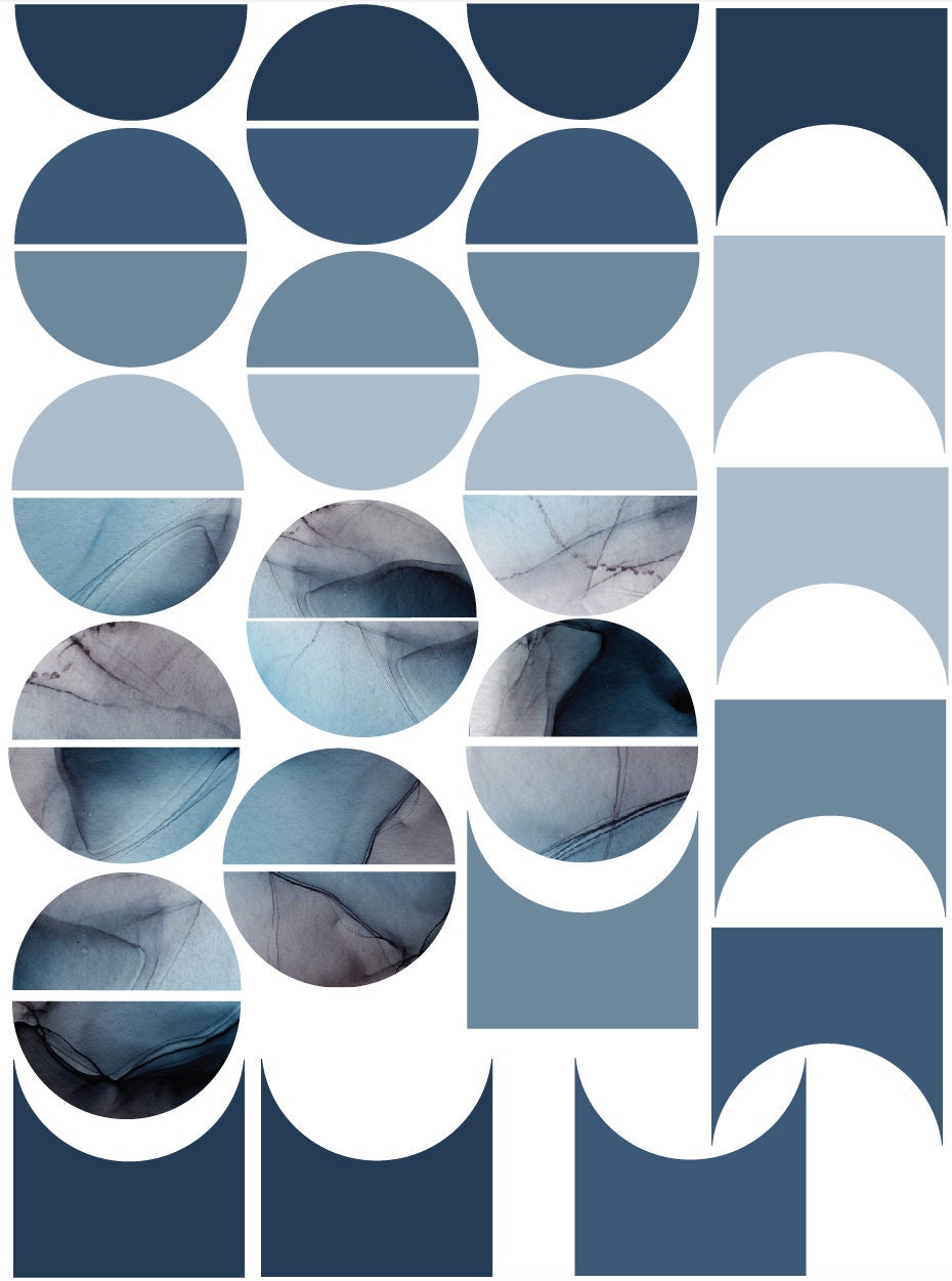 Geometric Decals Mid Century Modern Wall Decals Indigo - Etsy
