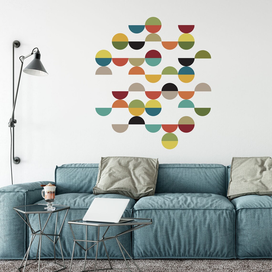 Mid Century Modern Semi Circle Wall Decals, Matte Fabric Removable and ...