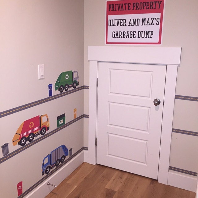 Wall Decals Garbage Trucks & Recycling Trucks, Matte Fabric Peel and ...