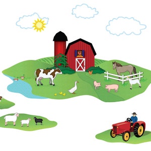Farm Scene Plus Four Farm Vehicle Wall Decals & Straight Road, Peel and ...