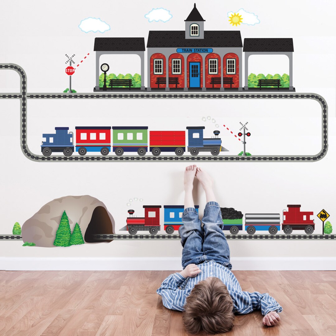 Train Wall Decal, 2 Freight Train Wall Decals, Train Station, Tunnel ...