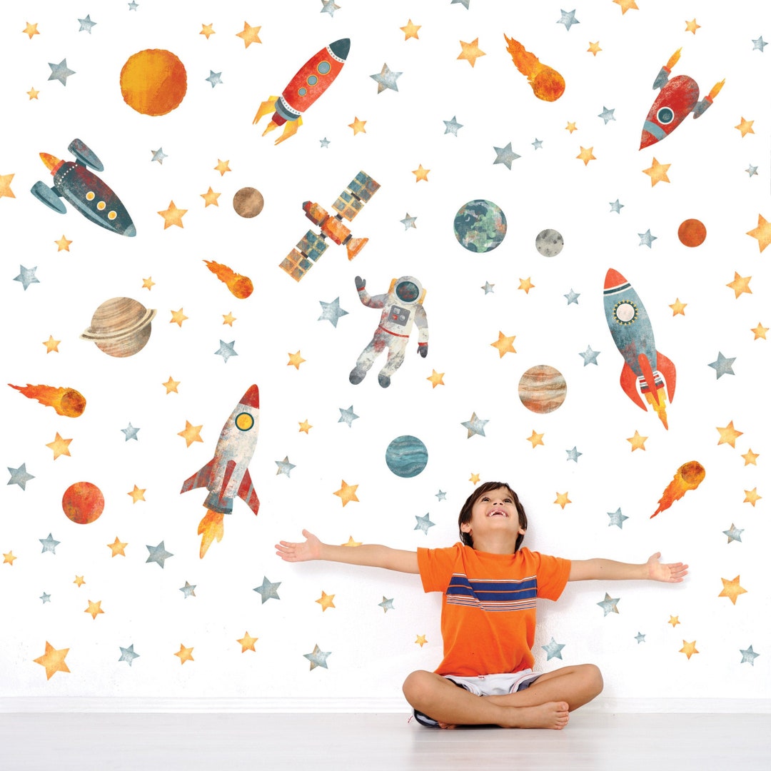 Spaceship Wall Decals, Outer Space Rocket Decals, Star and Planet Wall ...