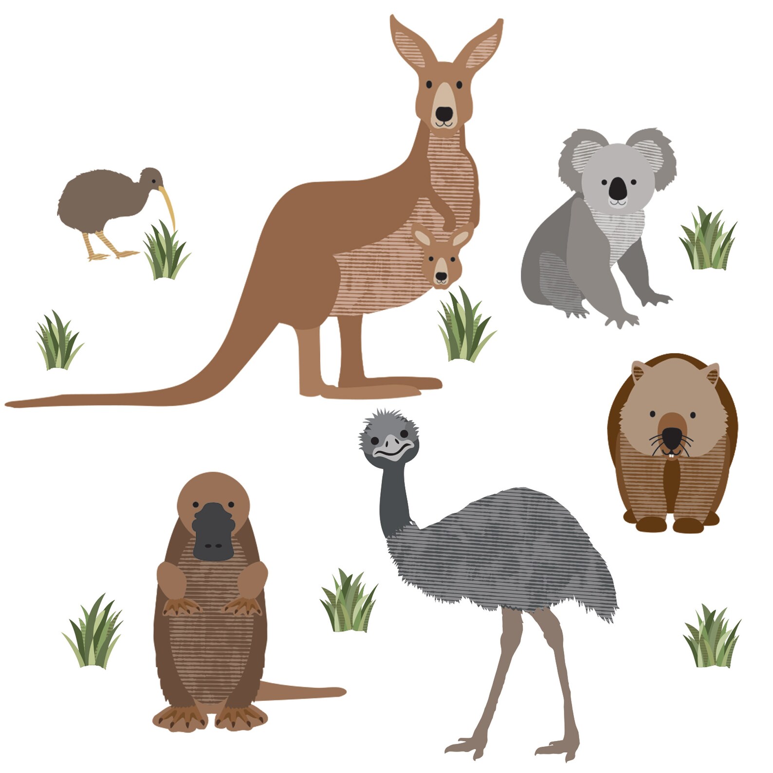 Large Australian Animals Wall Decals, Kangaroo Wall Decal, Koala Wall ...
