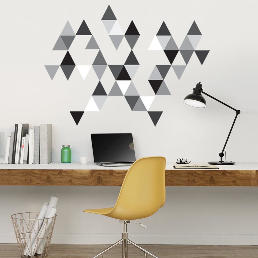 Wall Decals 45 Modern Art Triangles, Geometric Black, Gray and White ...