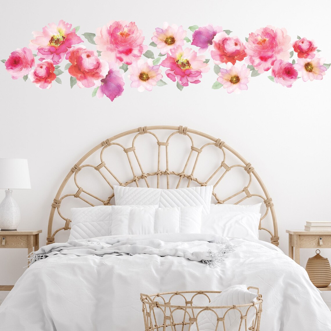 Pink Watercolor Flower Wall Decals, Girls Wall Decals, Eco Friendly ...