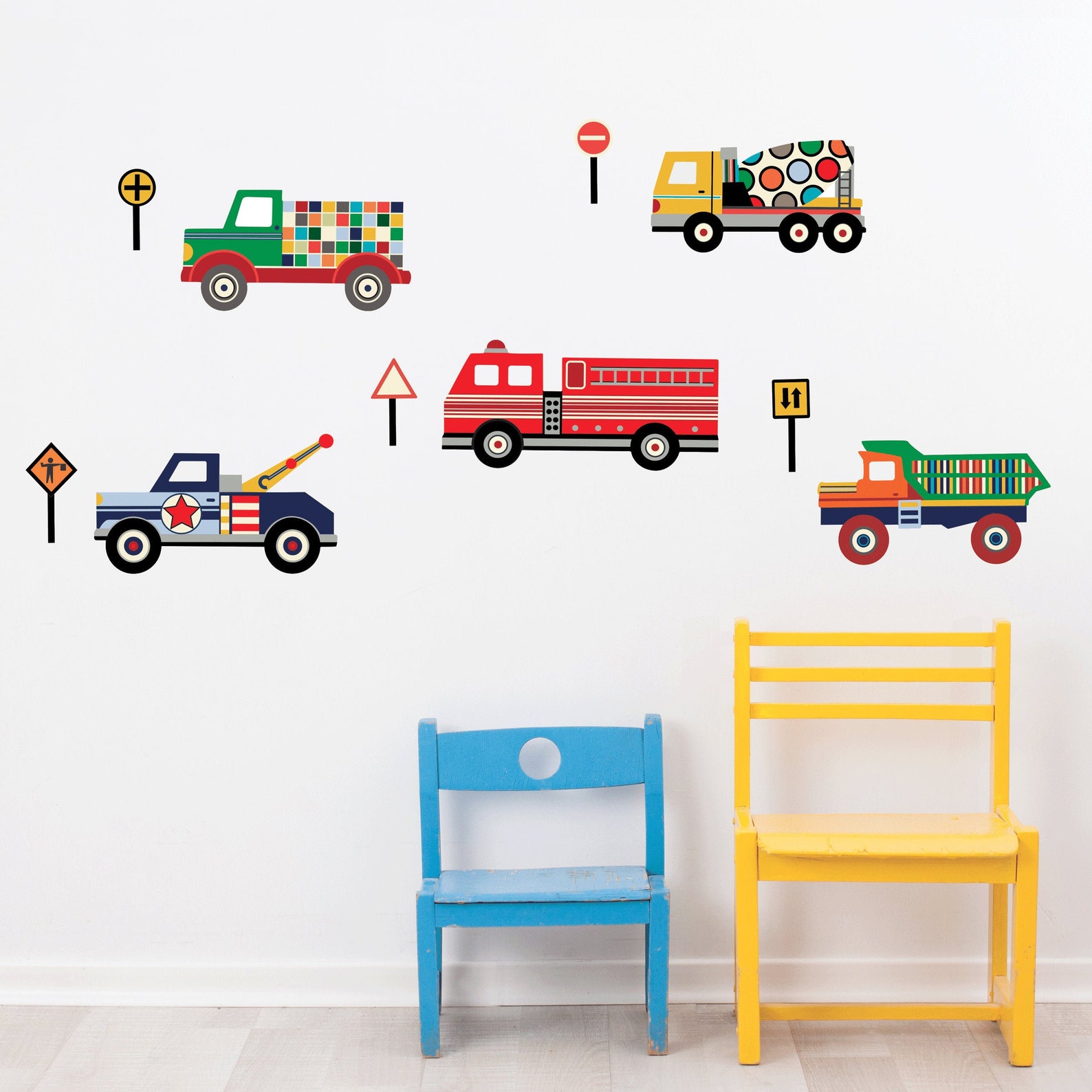 Terrific Trucks Wall Decals, Removable & Reusable Matte Fabric Wall ...