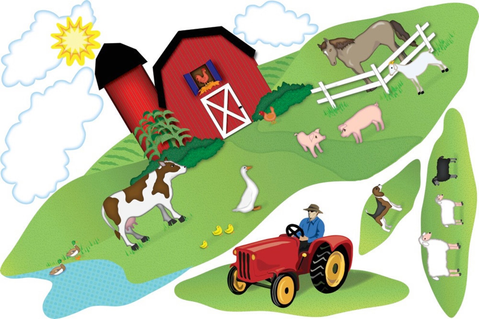 Red Barn With Farm Animals Wall Decals Removable and Reusable - Etsy