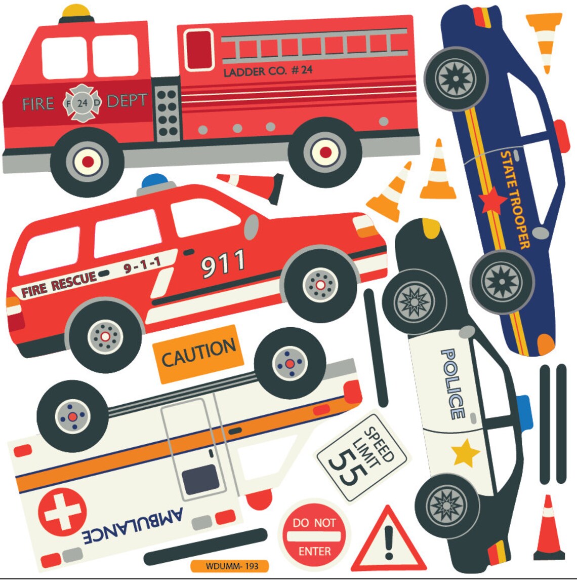 Emergency Vehicles & Terrific Trucks Wall Decals With 30ft of - Etsy