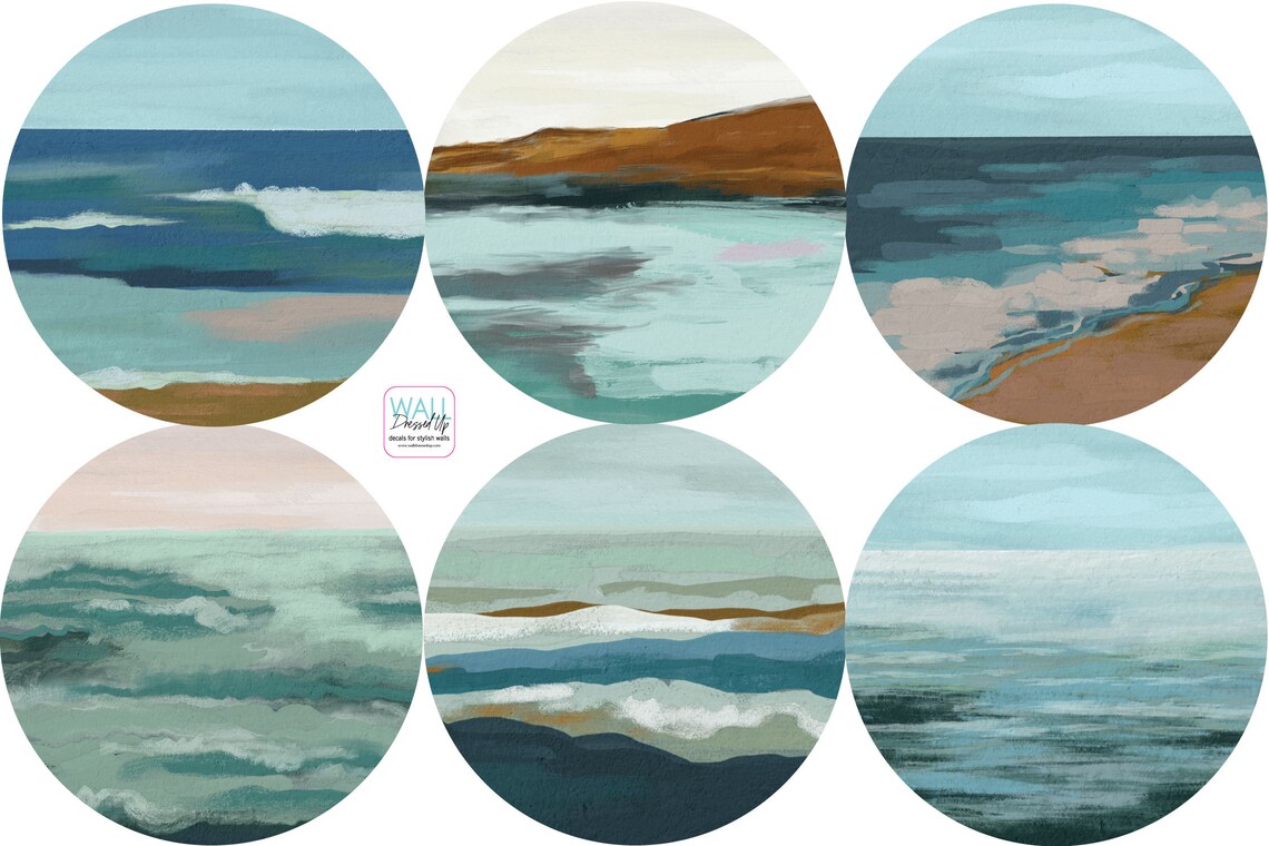 6 Ocean Painting Circle Beach Wall Decals, 12" Each Ocean Decals ...
