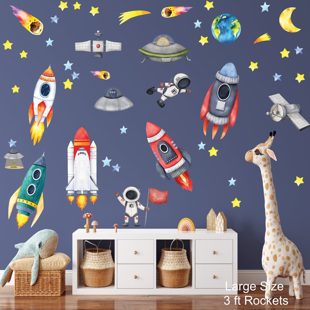Rockets Wall Decals, Astronauts, Aliens, Outer Space Decals, Spaceship Star Planet Wall Decals ...