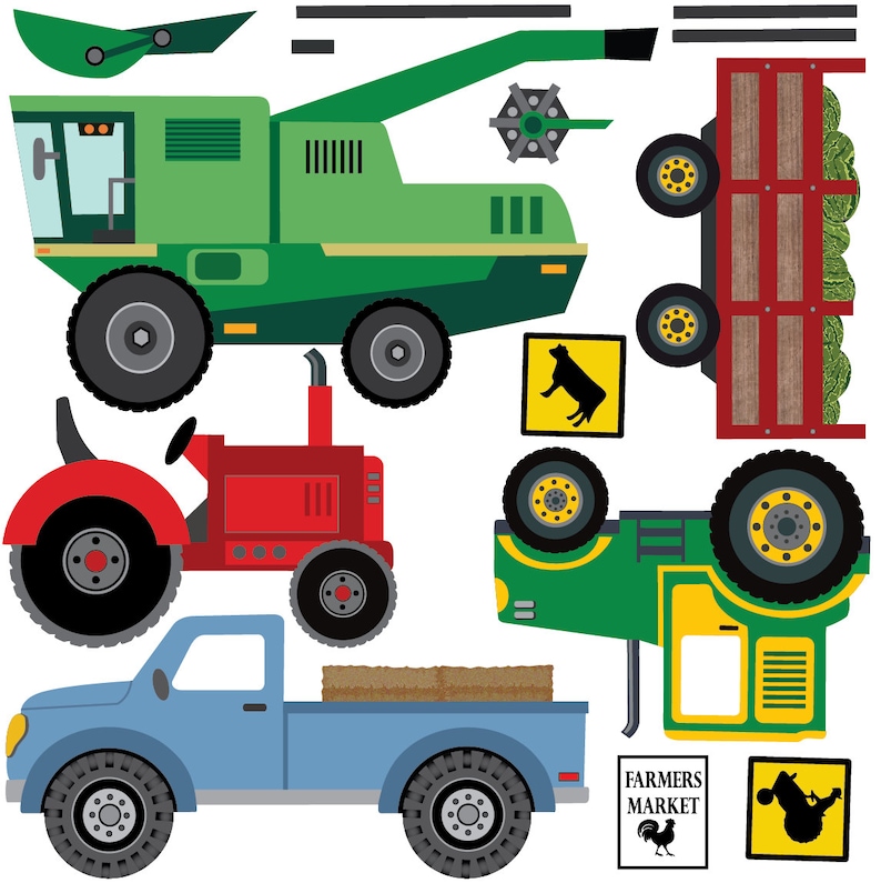 Four Farm Vehicle Wall Decals Plus Straight Road Peel and - Etsy UK