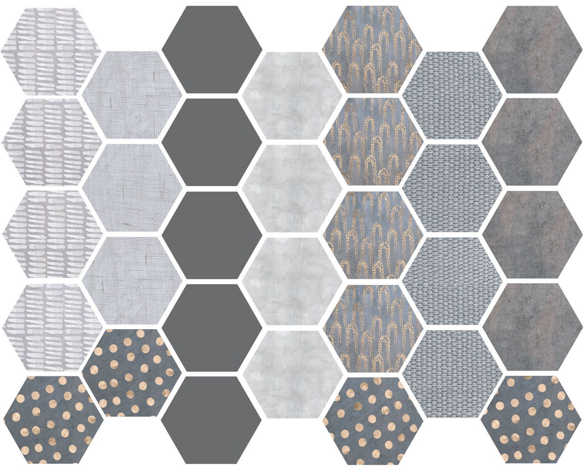Hexagon Wall Decals 32 Mod Gray Textured Hexagon Decals, Peel and Stick ...