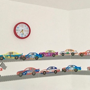 Race Car Wall Decals Plus Straight Race Track Checkered Flags ...