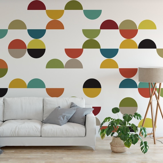 LARGE Mid Century Modern Semi Circle Wall Decals Matte Fabric - Etsy