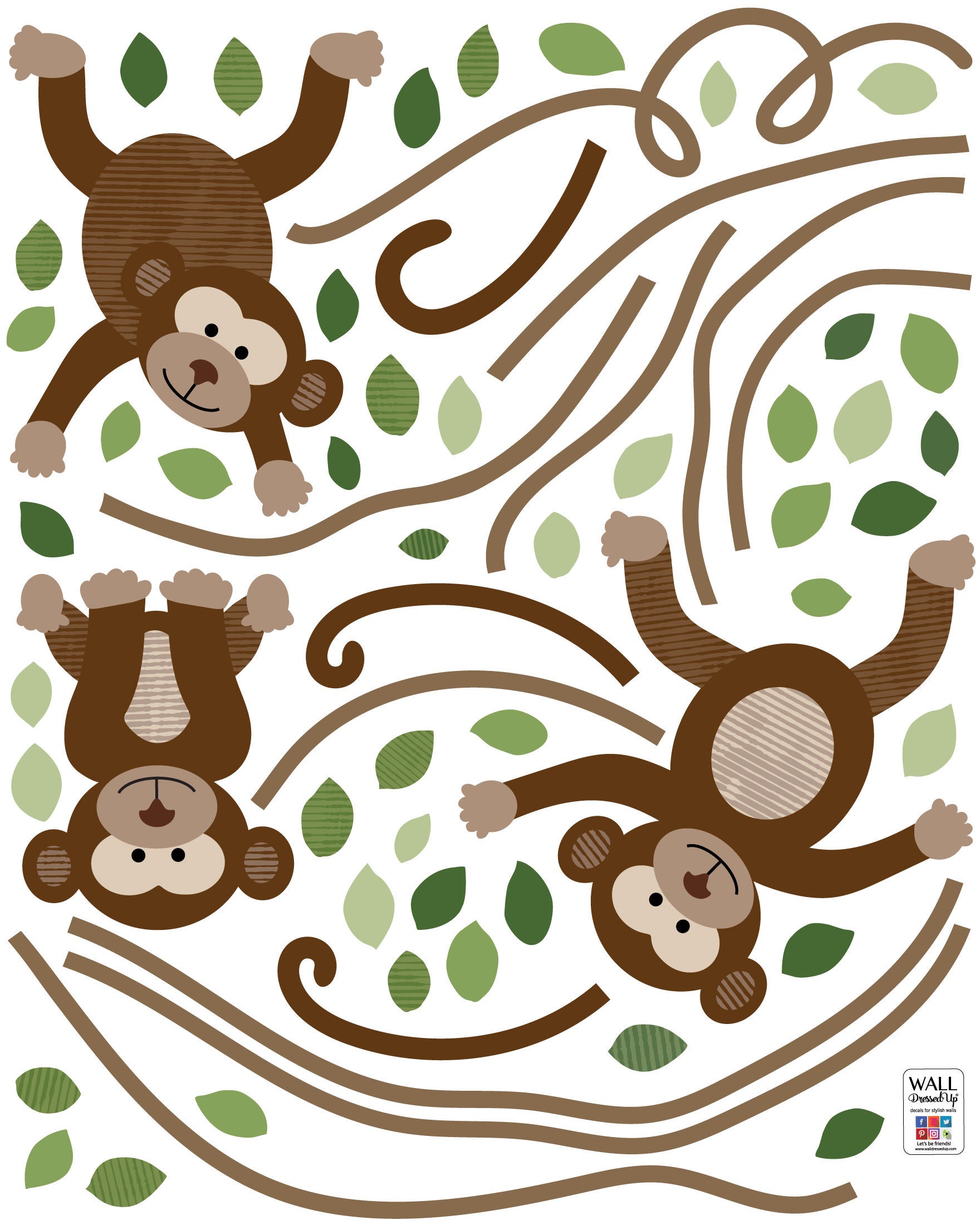 Monkey Wall Decals, Jungle Monkey Wall Stickers, Nursery Wall Decals ...
