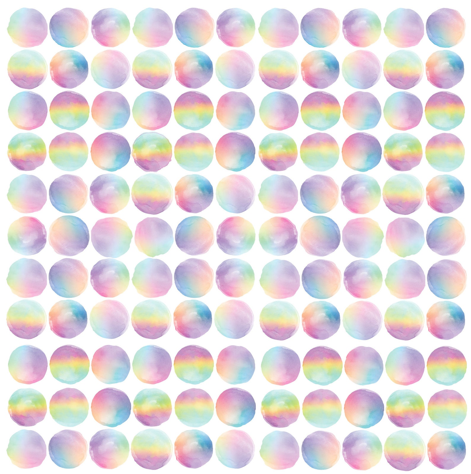 Watercolor Rainbow Dots 2" Polka Dot Decals, 121 Fabric Wall Decals ...