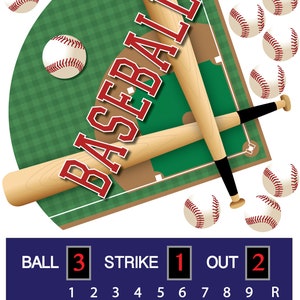 Large Baseball Diamond, Scoreboard Plus 42 Baseball Wall Decals - Etsy
