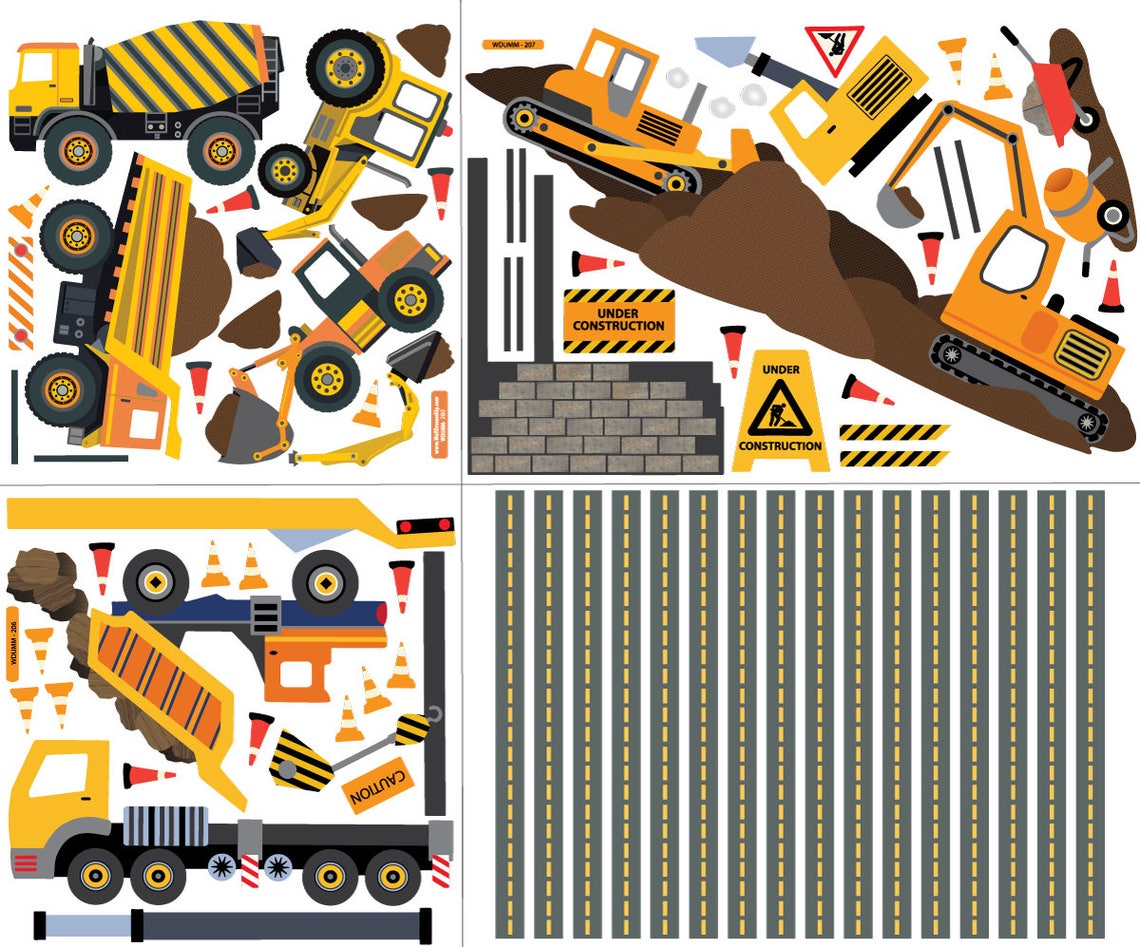 Construction Site Wall Decals & Truck Wall Decals Plus 4 New - Etsy
