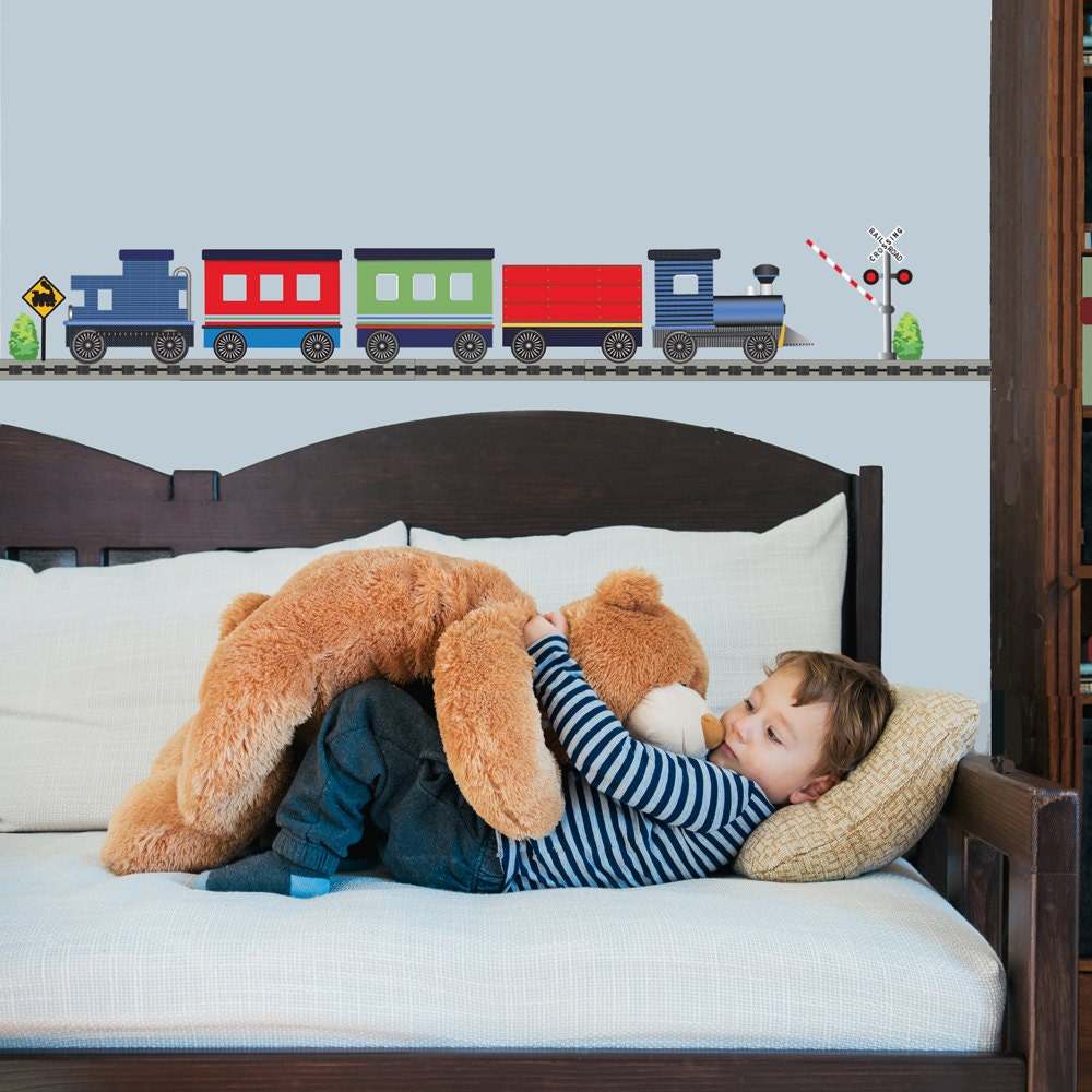 Freight Car Train Wall Decal W/ Railroad Track Straight (right Facing ...