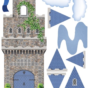 Large Stone Medieval Castle Wall Decal With Blue Flags Wall Decals ...