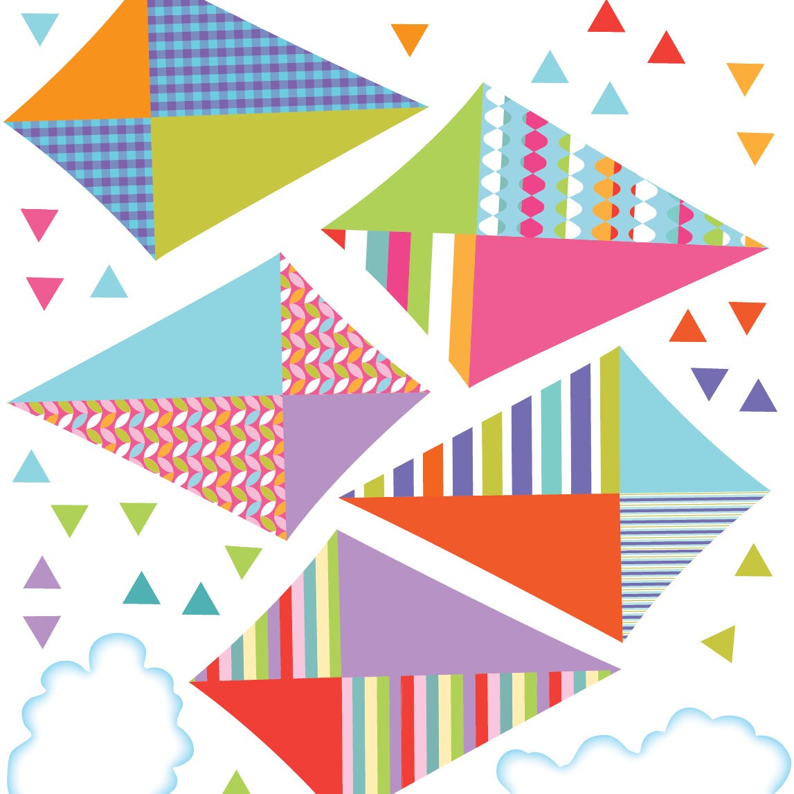 Wall Decals Kites Multi Color Kites With Clouds, Color 1, Eco Friendly ...