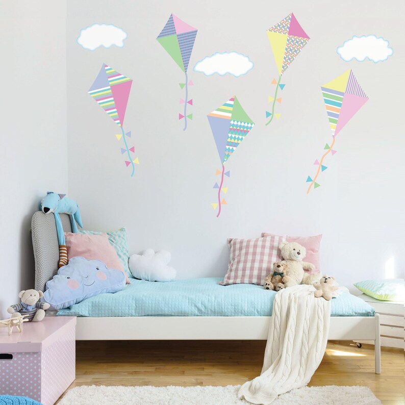 Wall Decals Pastel Kite Wall Decals With Clouds Col. 3 Eco | Etsy