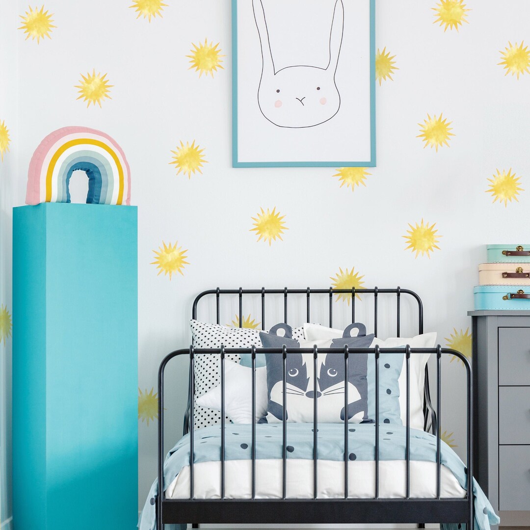 Watercolor Sun Wall Decals, Sunburst Wall Stickers, Sunshine Wall ...