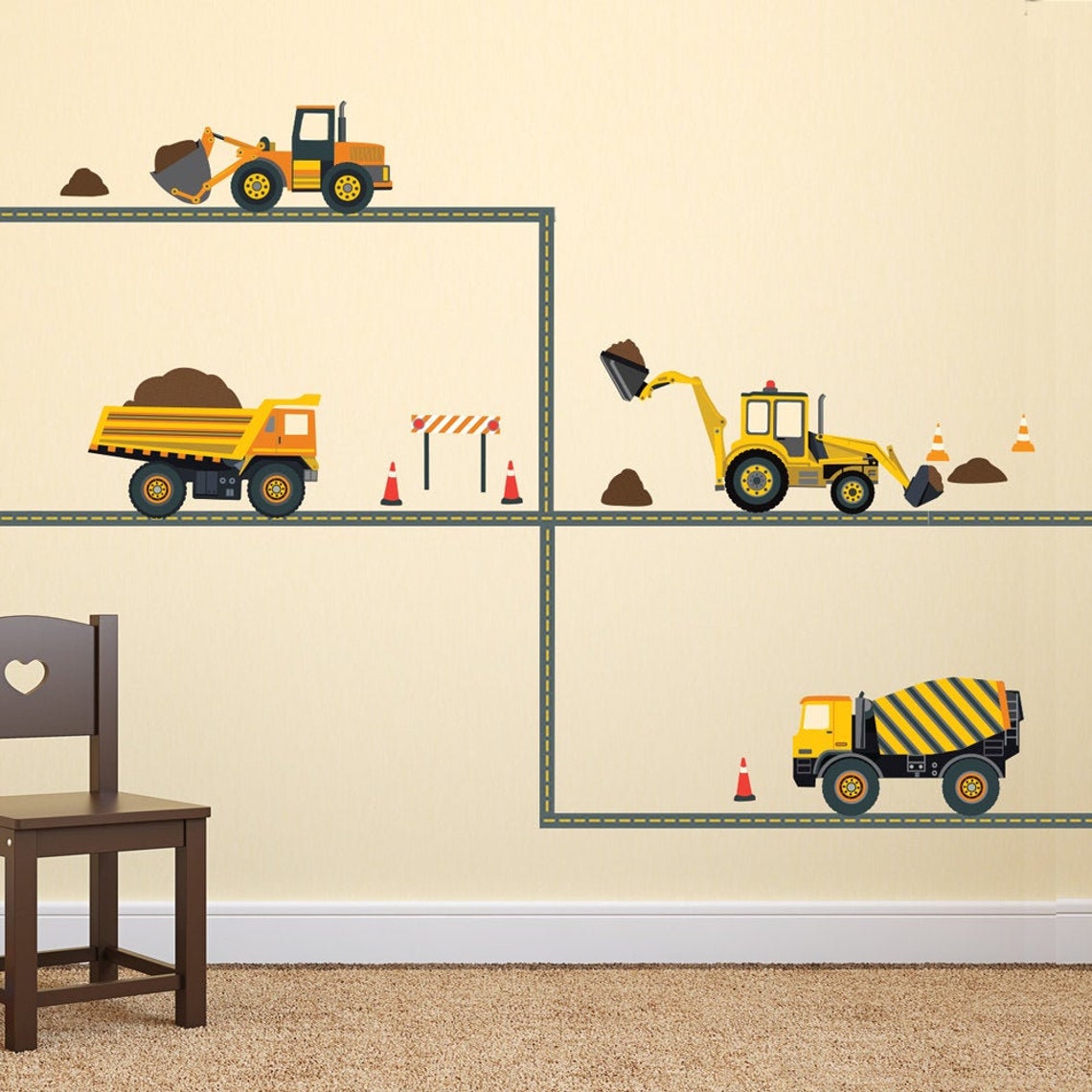 Construction Wall Decals 4 Construction Vehicle Wall Stickers - Etsy