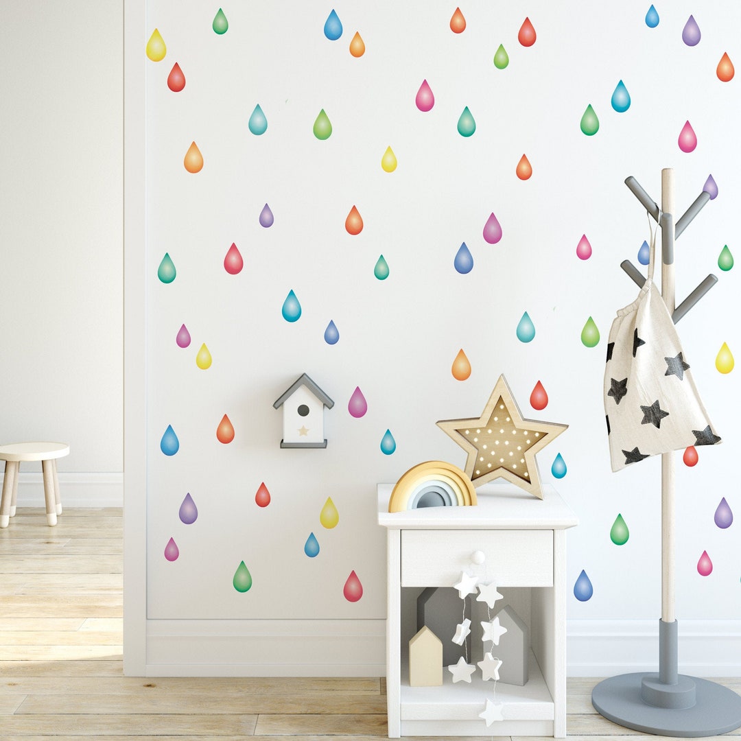 Rainbow Raindrop Wall Decals, Multicolor Brights, Nursery Wall Decals ...