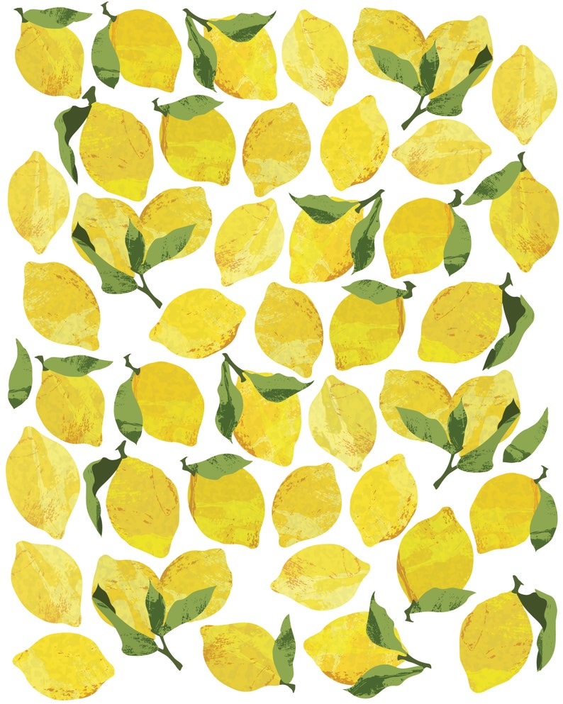 Lemon Wall Decals, Citrus Wall Decals, Peel and Stick Lemon Decals, Eco ...