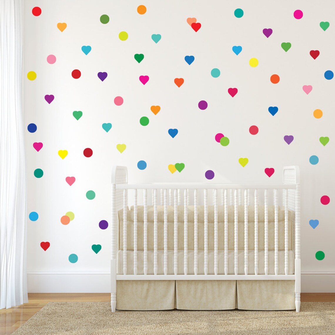72 Confetti Rainbow Hearts and Polka Dot Wall Decals - Etsy