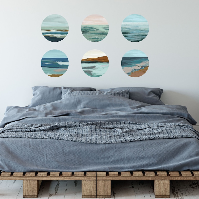 6 Ocean Painting Circle Beach Wall Decals, 12" Each, Ocean Decals ...