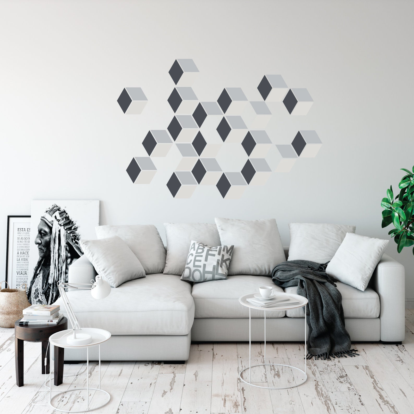 Modern Geometric Wall Decals, Optical Illusion Squares in Gray Tones ...