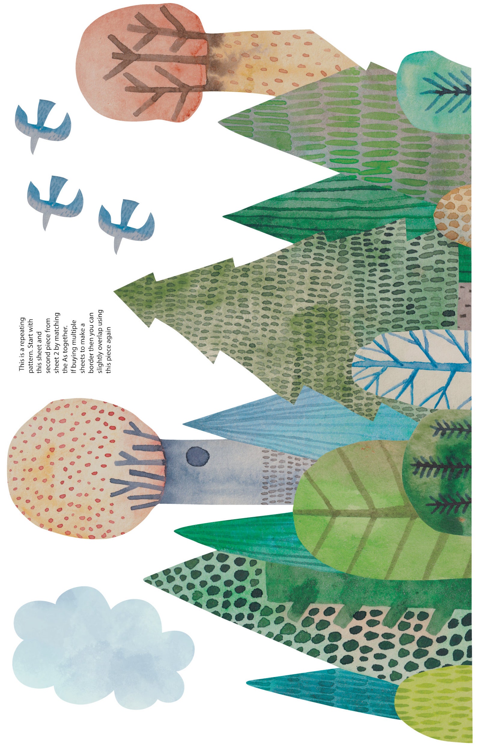 Watercolor Woodland Forest Wall Decals Woodland Scene Mural | Etsy