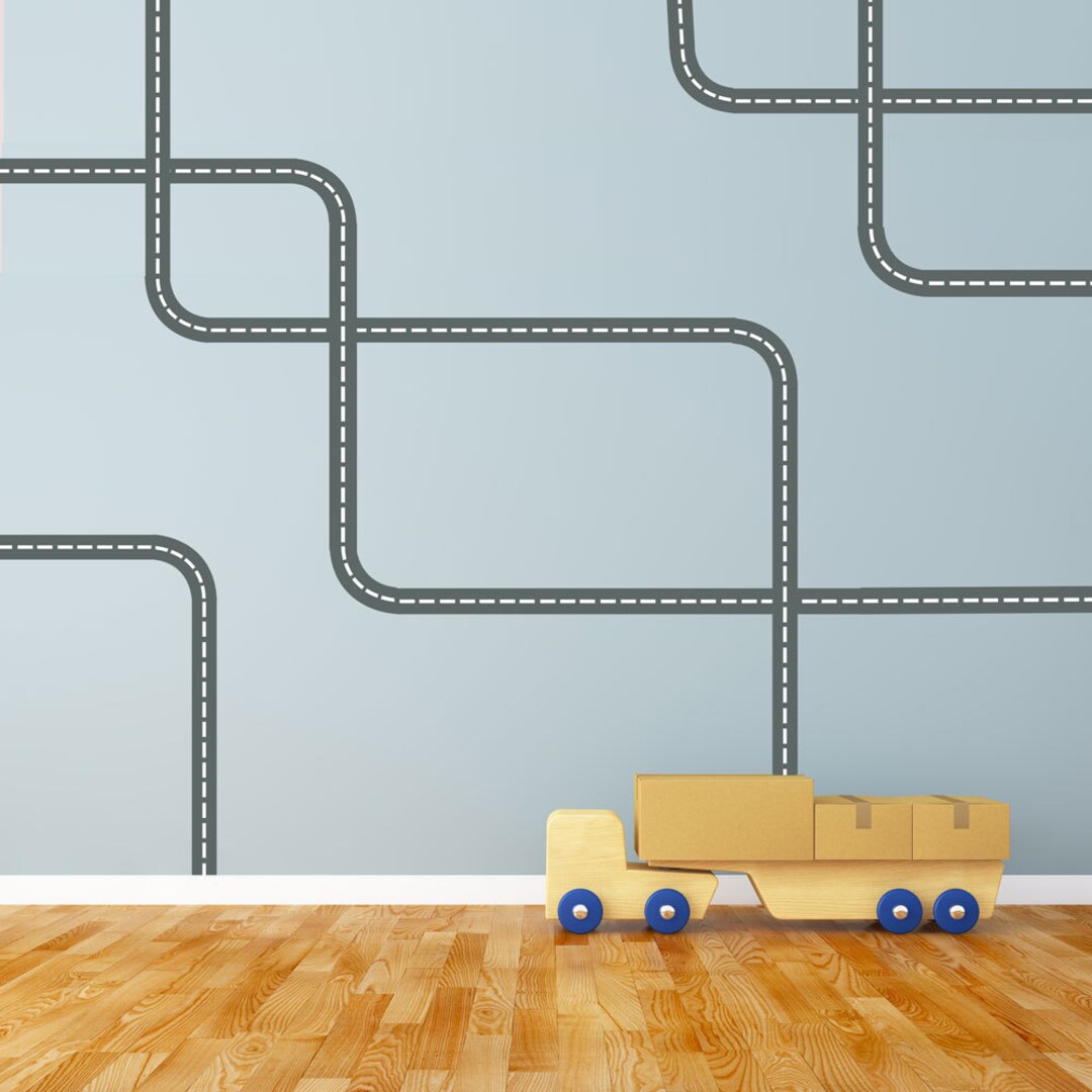 Wall Decals Gray Road With White Lines Curved & Straight, Matte Fabric ...
