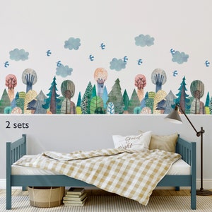 Watercolor Woodland Forest Wall Decals, Woodland Scene Mural, Tree ...
