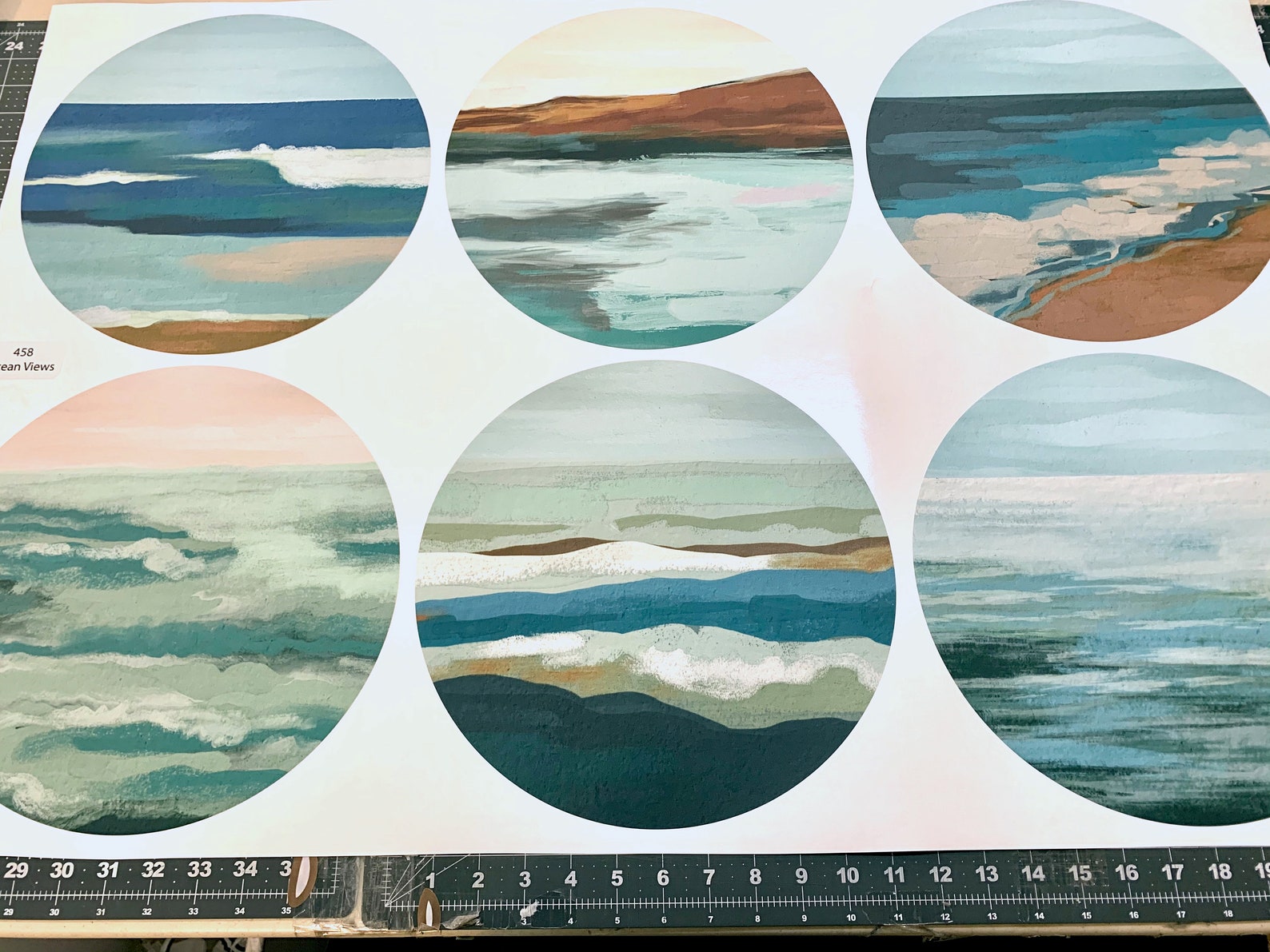 6 Ocean Painting Circle Beach Wall Decals, 12" Each Ocean Decals ...