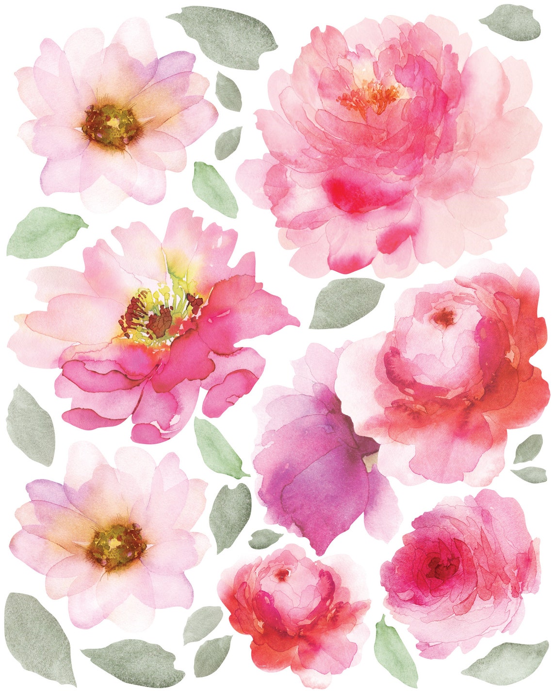 Pink Watercolor Flower Wall Decals, Girls Wall Decals, Eco Friendly ...