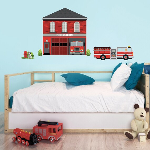 Large Fire Station Wall Decal Fire Engine Wall Sticker Boys - Etsy